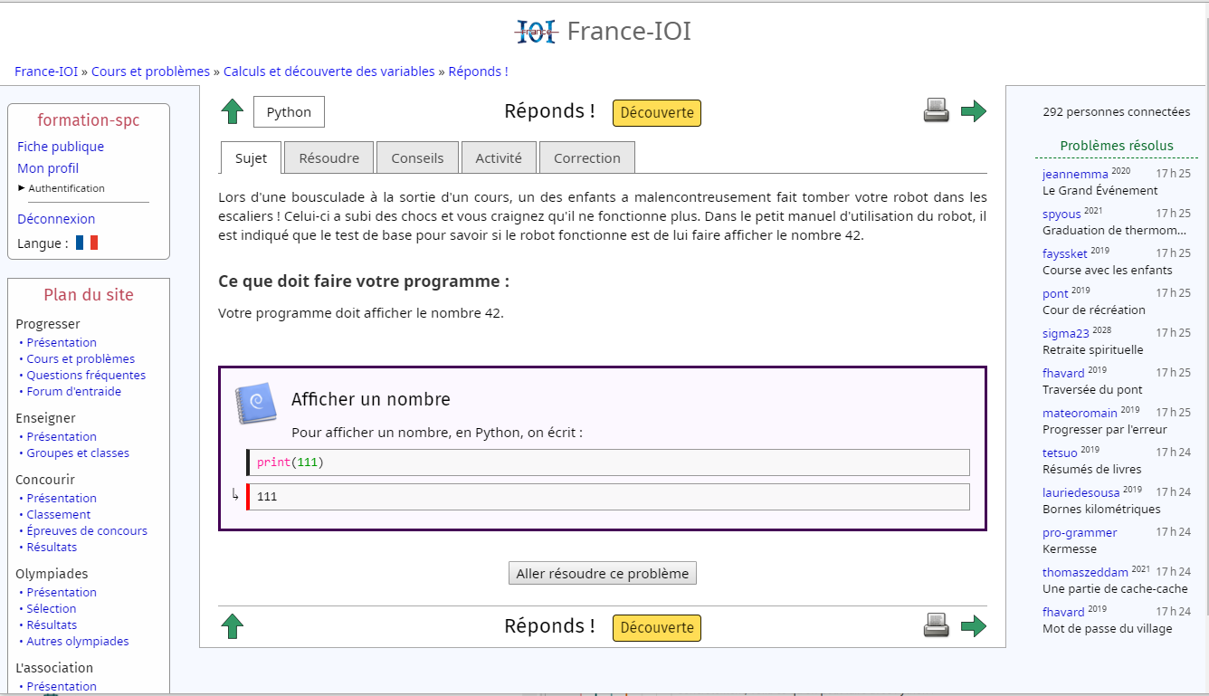 Apprendre à coder avec France IOI
