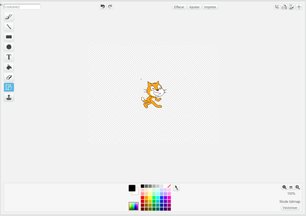 L'éditeur de dessin en mode bitmap [Présentation du logiciel Scratch 2.0 ]